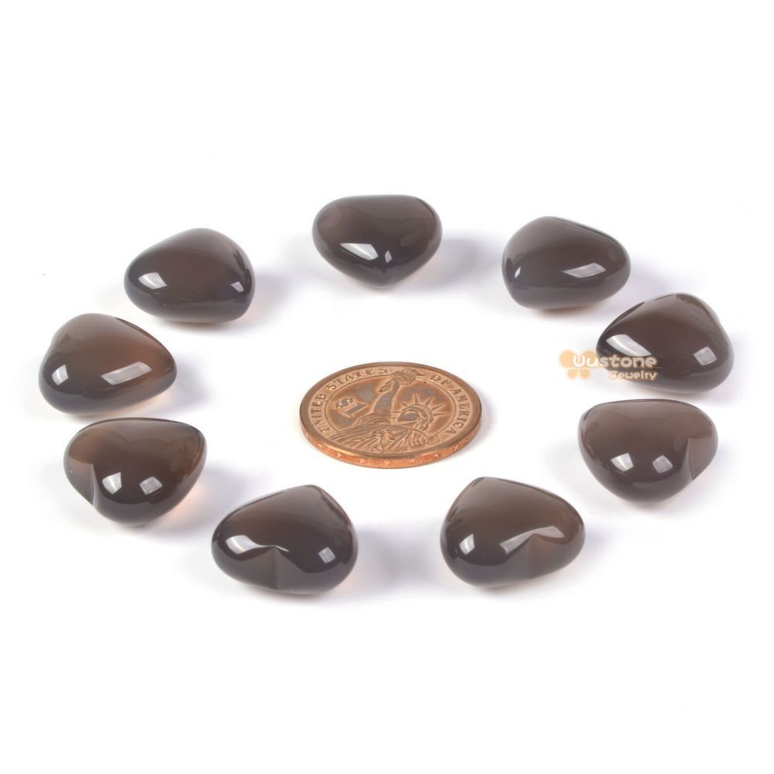 20mm Dark Gray Agate Puff LOVE Hearts Crystal Healing Reiki Pocket ...