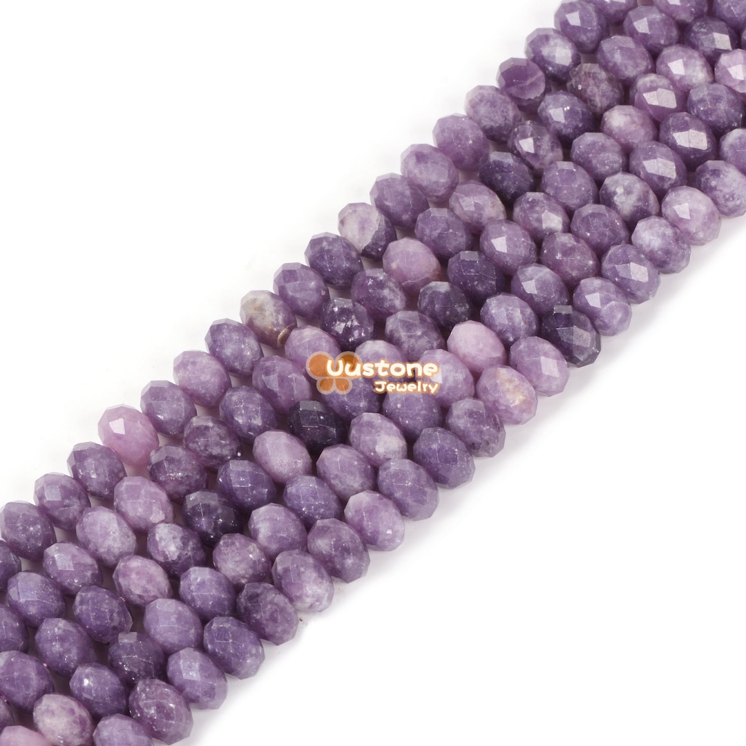 Natural Lepidolite Lithium Mica 8mm Faceted Rondelle Spacer Loose Beads ...