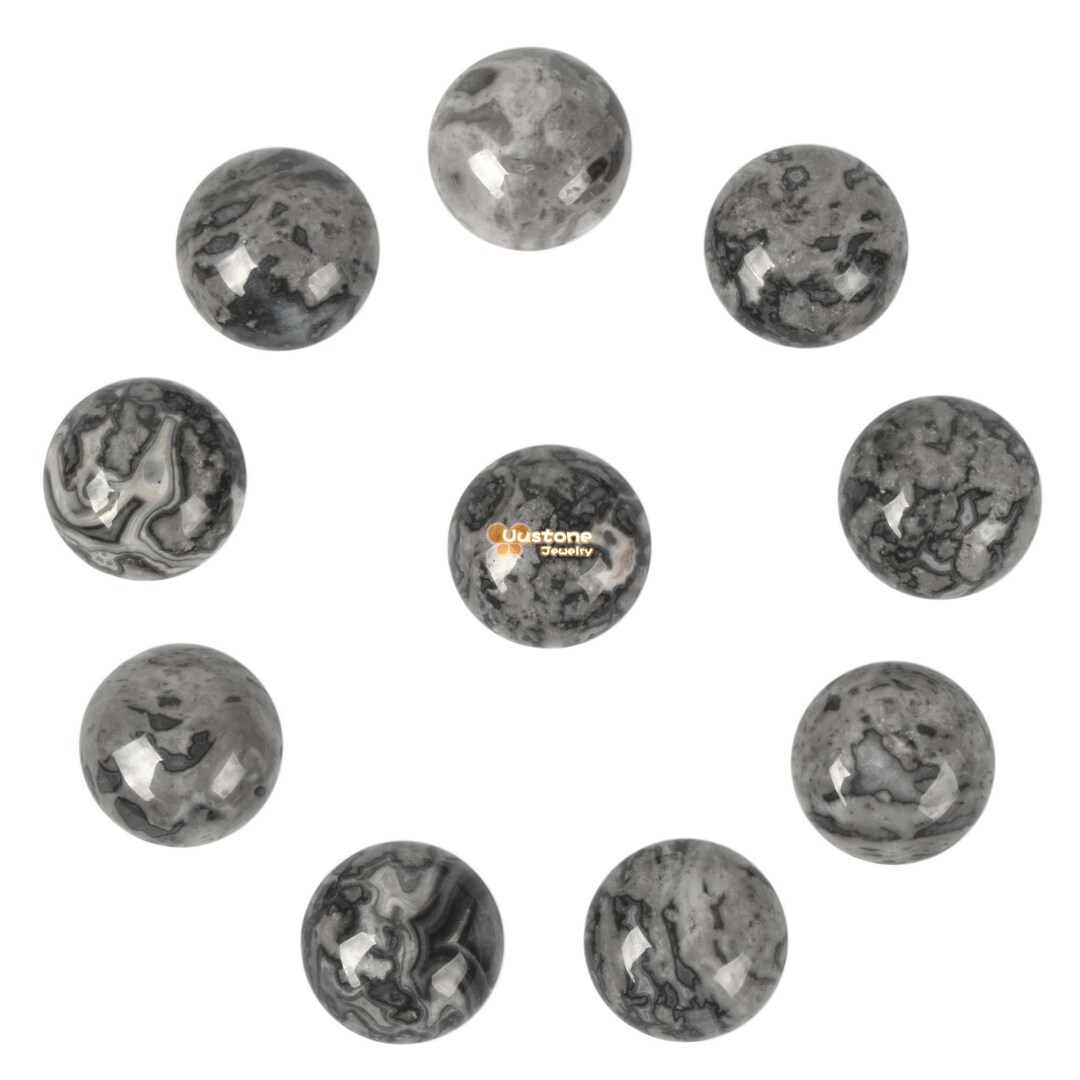 16mm Black Lace Jasper Gemstone Round Flatback Cab Cabochon Stone Loose ...