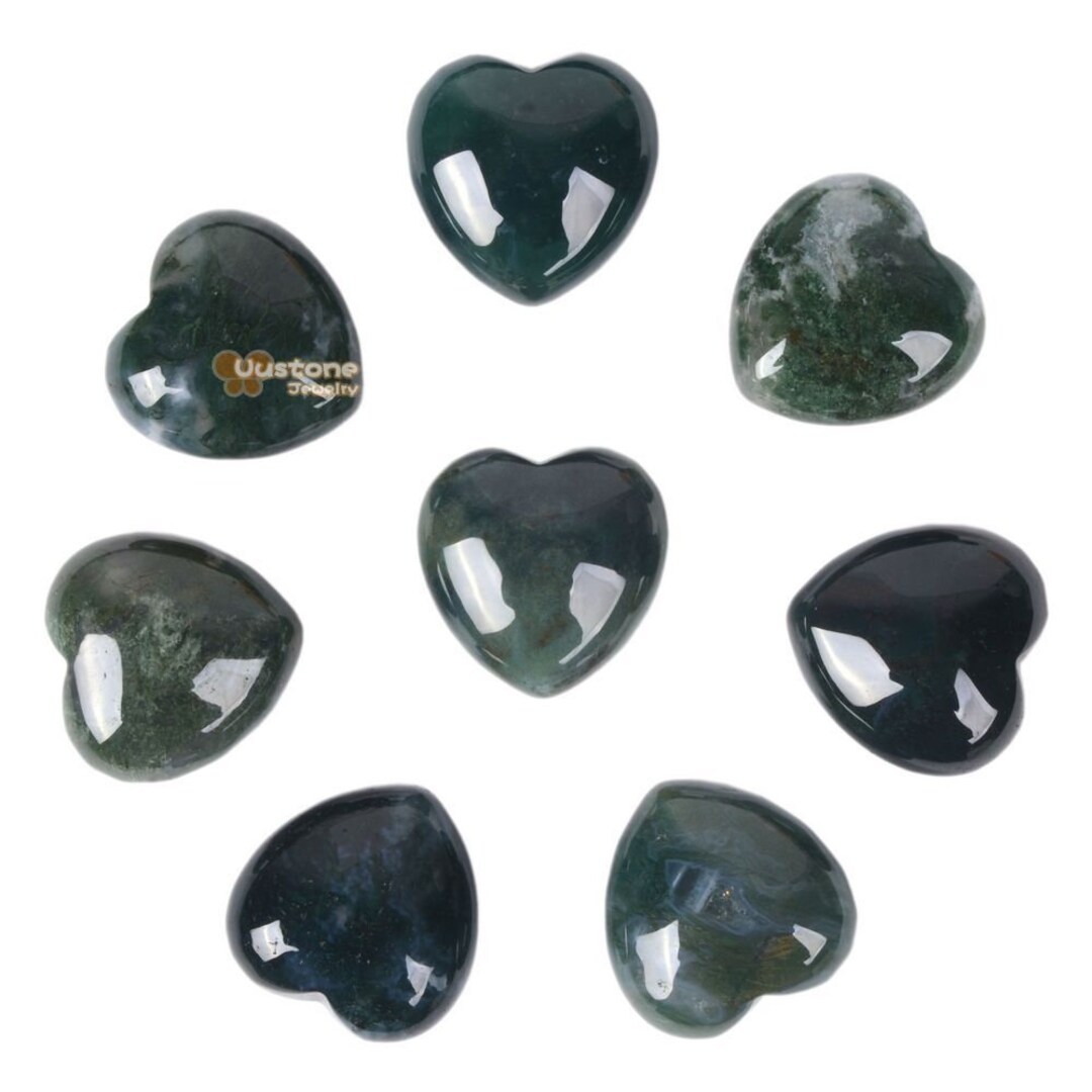 25mm Natural Moss Agate Rock Crystal Puff LOVE Mellow Hearts Crystal ...