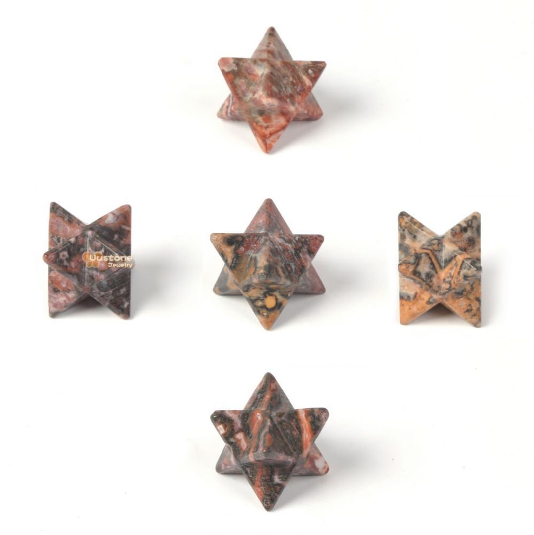 Carved Natural Leopard Skin Jasper Gemstone Crystal Merkaba Star Energy ...