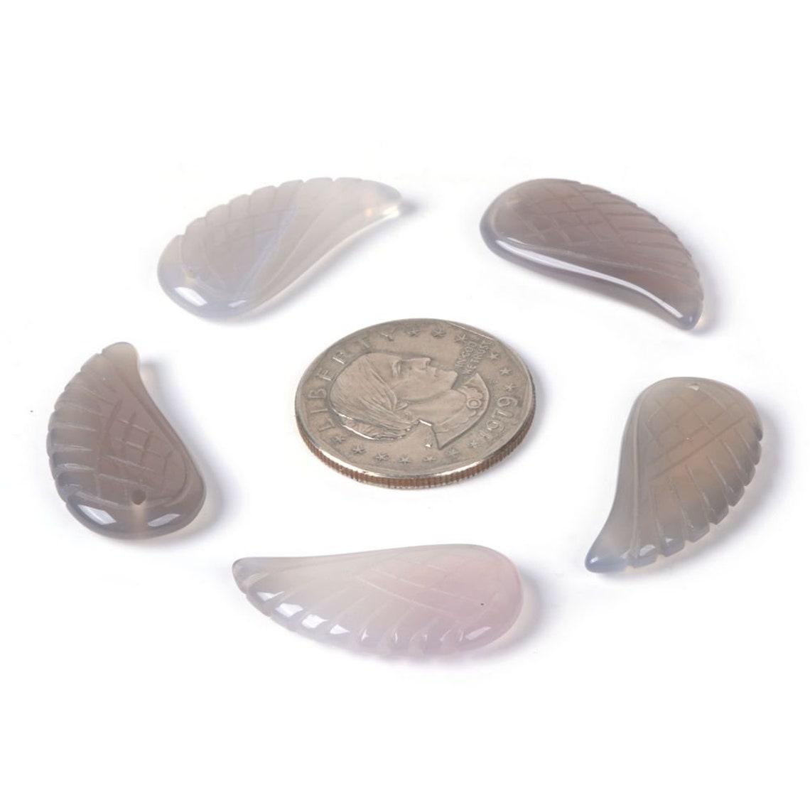 30mm Carved Natural Grey Agate Angel Wing Earrings Bead both - Etsy