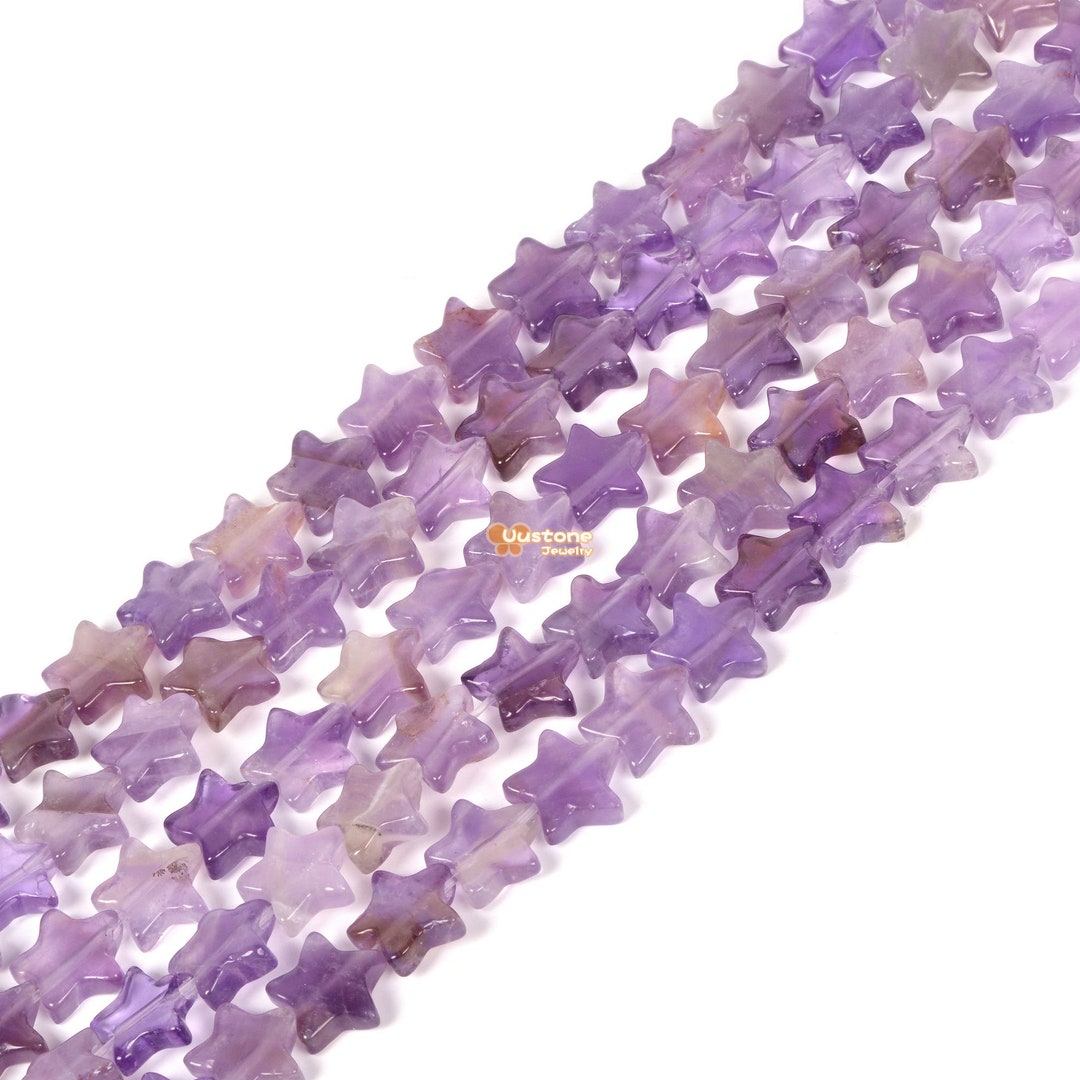Amethyst Natural Gemstone Star Shaped Stone Beads Strand Carved 10mm ...