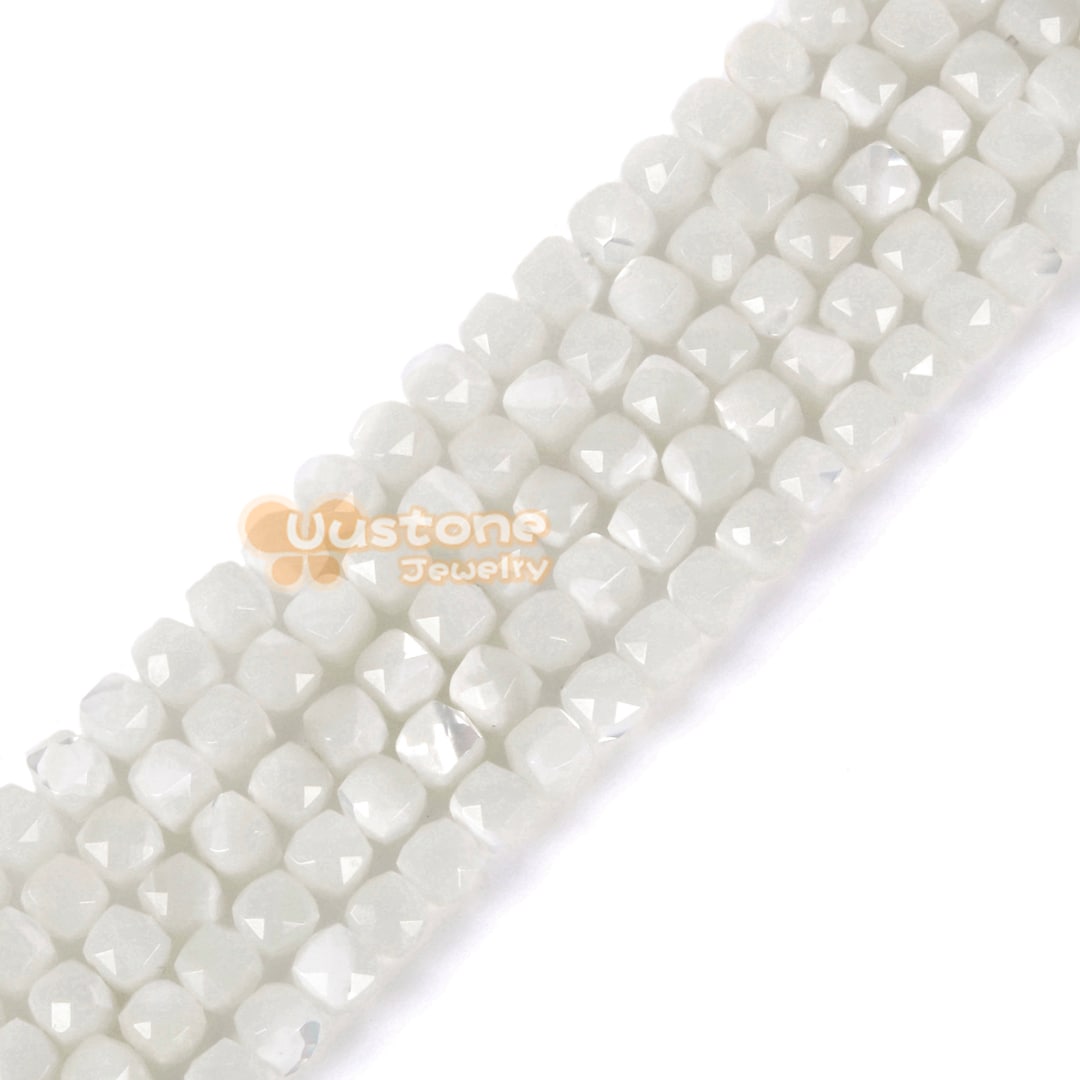 4mm Faceted White Mother of Pearl MOP Shell Cube Square Loose Beads DIY ...