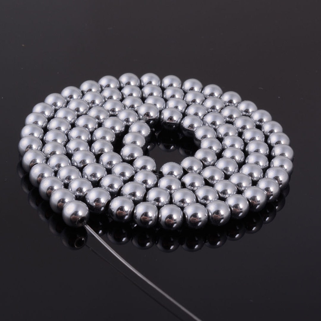 8MM97 8mm Metallic Silver Coated Hematite Round Ball Loose Gemstone ...