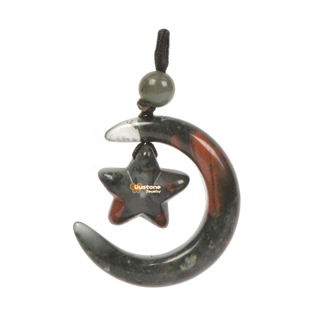 30mm African Bloodstone Crystal Reiki Gemstone Crescent Moons Star ...