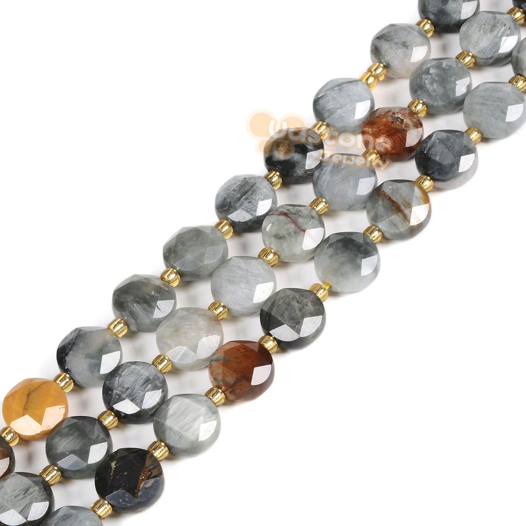 10mm Hawk's Eye Quartz Faceted Coin Disc Star of David Jewish DIY ...