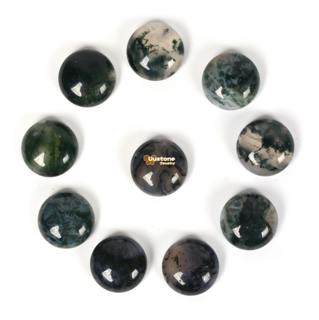 16mm Moss Agate Gemstone Round Flatback Cab Cabochon Stone Loose Stone ...