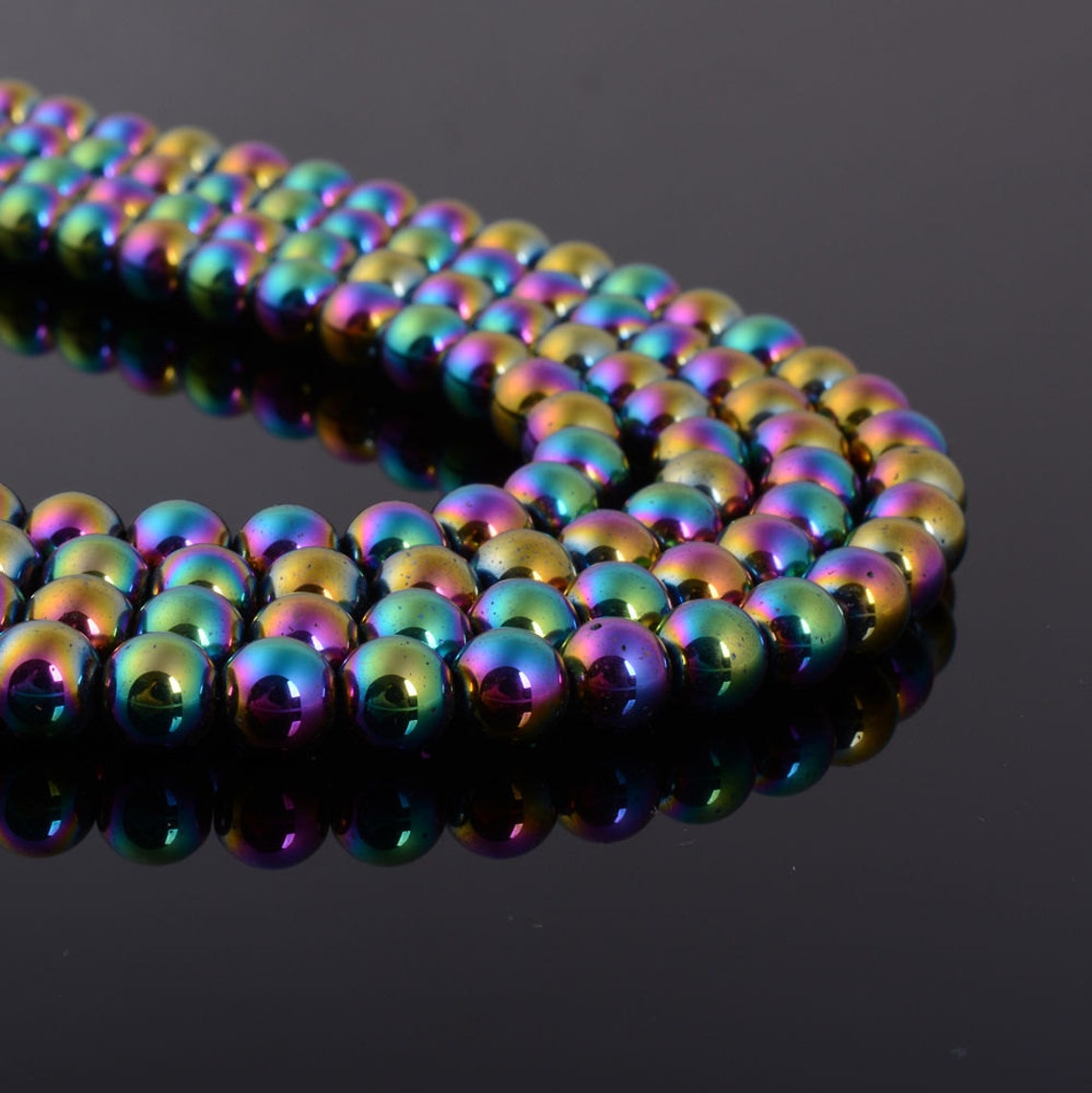 8mm109 Metallic Rainbow Coated Hematite Round Ball Loose Etsy