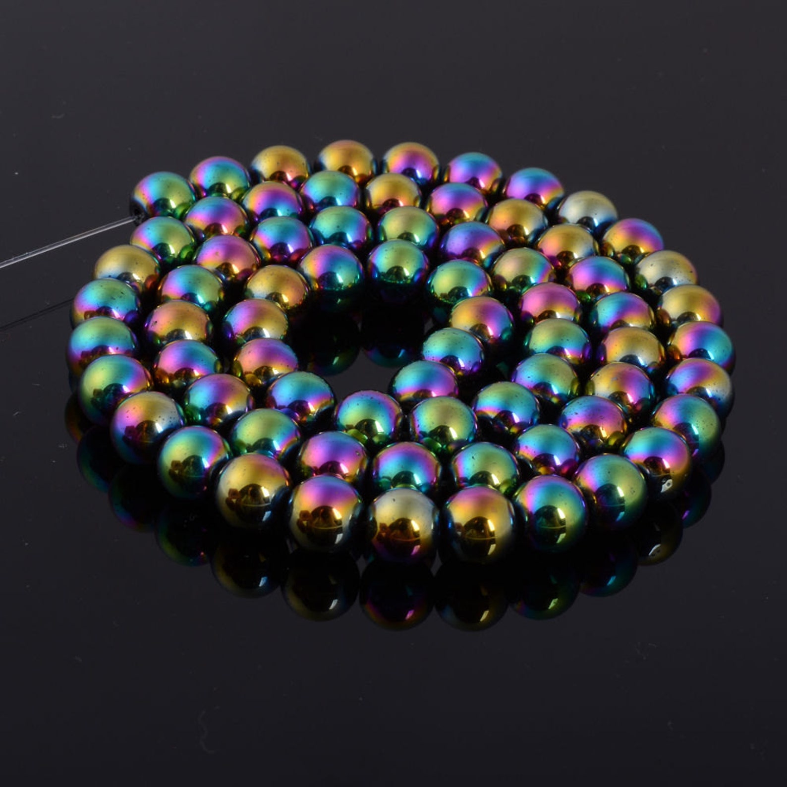 8mm109 Metallic Rainbow Coated Hematite Round Ball Loose Etsy