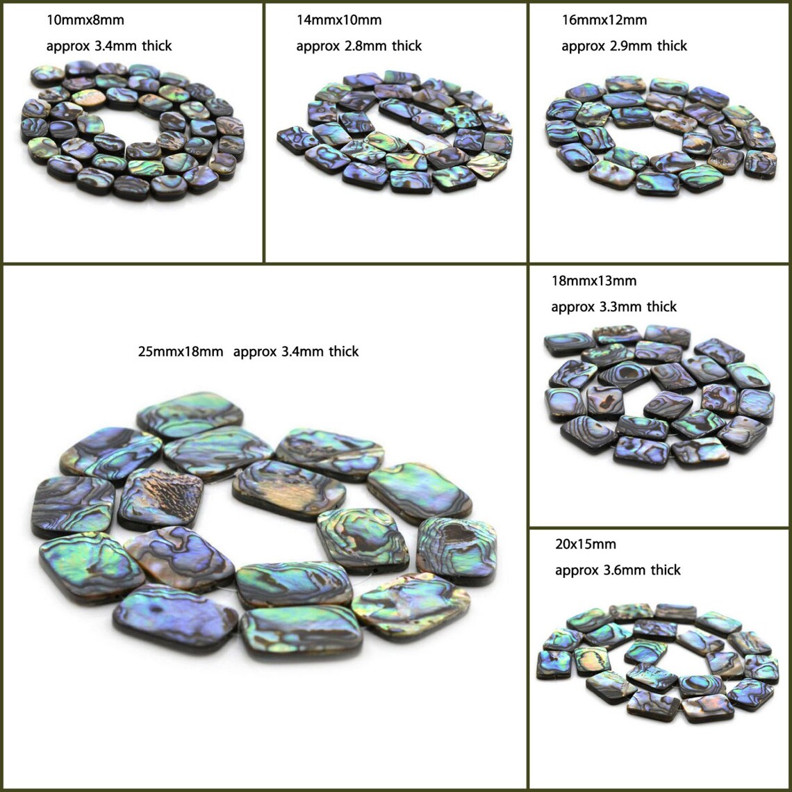 10mm to 25mm New Zealand Abalone shell flat rectangle loose | Etsy