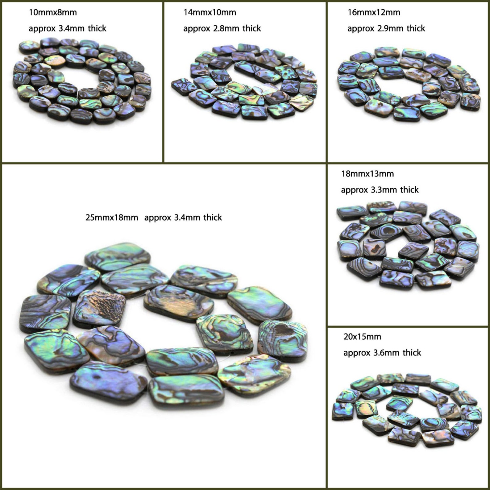 10mm to 25mm New Zealand Abalone shell flat rectangle loose | Etsy