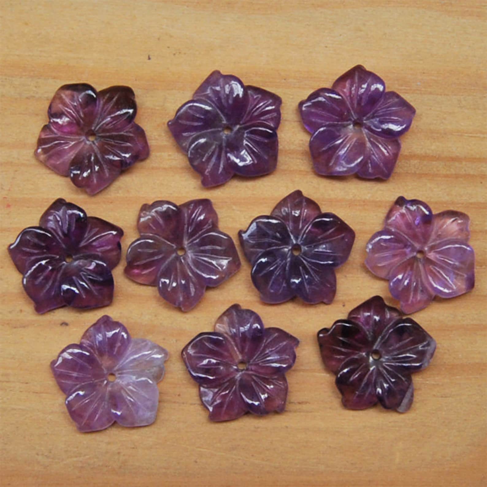 G0052 10 Pcs of 15mm Carved Amethyst Flower Gemstone Loose | Etsy