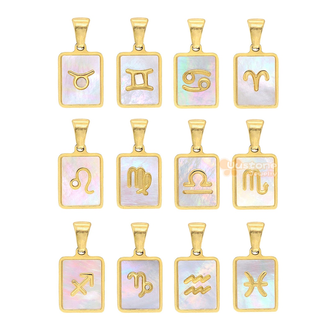 Gold Zodiac Sign Pendant – 12 Astrology Charms With Mother of Pearl MOP ...