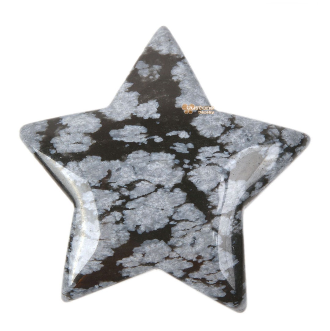 G6174.39 30mm Carved Snowflake Obsidian Gemstone Crystal Healing Star ...