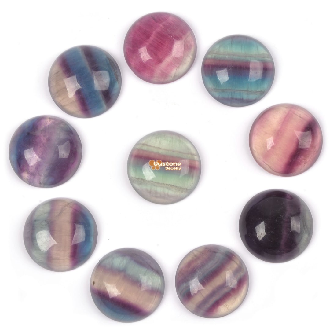 10 Pcs of 14mm Rainbow Fluorite Round Flatback Cab Cabochon - Etsy