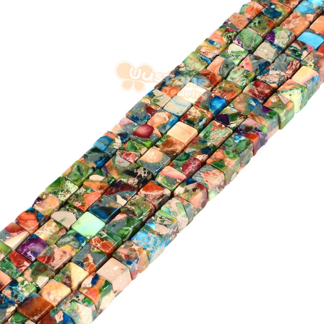 4mm Dyed Multicolor Sea Sediment Jasper Cube Square Loose Beads DIY ...