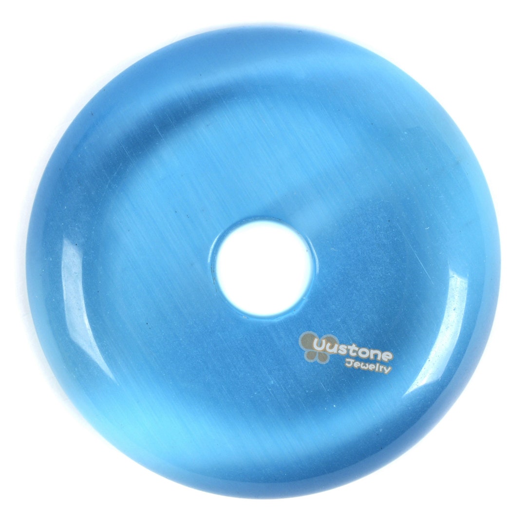 50mm Sky Blue Cat's Eye Peace Donut Disc Lucky Coin Pendant Crystal ...