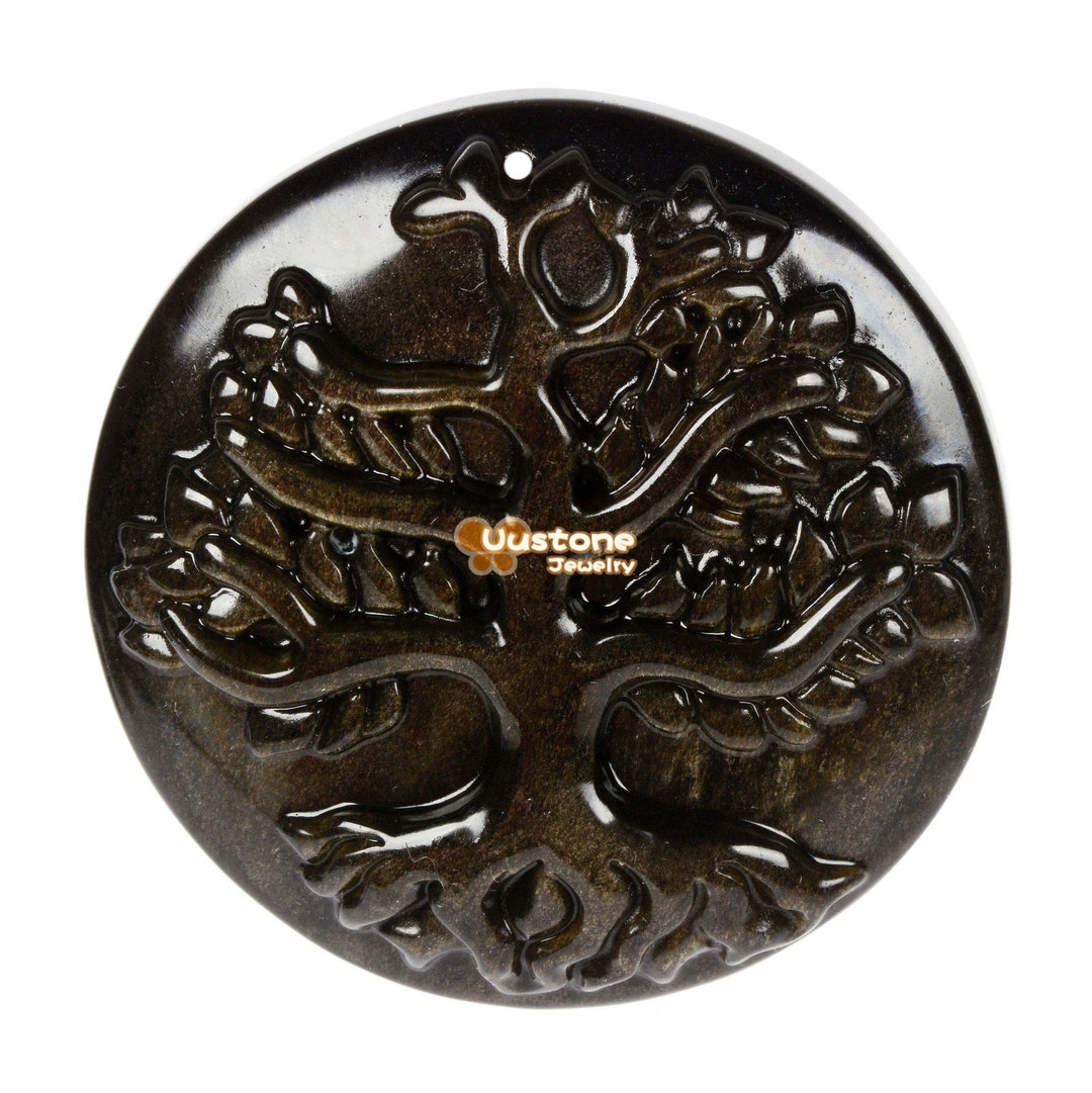 Carved Golden Obsidian Tree of Life Pendant Focal Bead 50mm DIY Jewelry ...