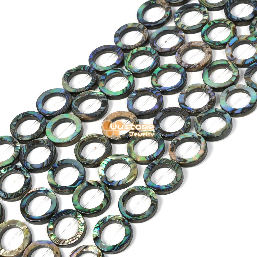 16mm Natural Abalone Shell Hollow Circle Flat Round Ring-shape Donut ...