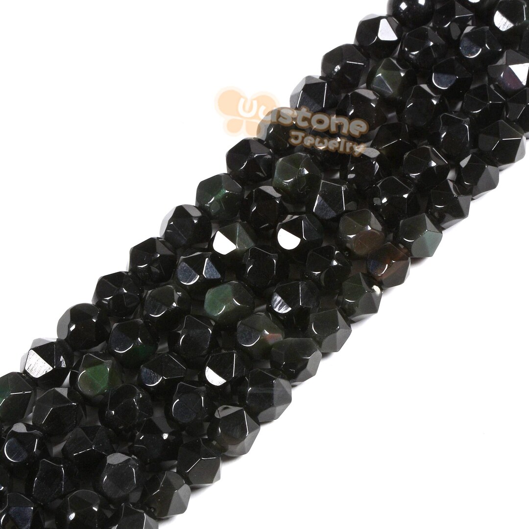 6mm Rainbow Obsidian Gemstone Triangle Faceted Round Loose Beads Strand ...