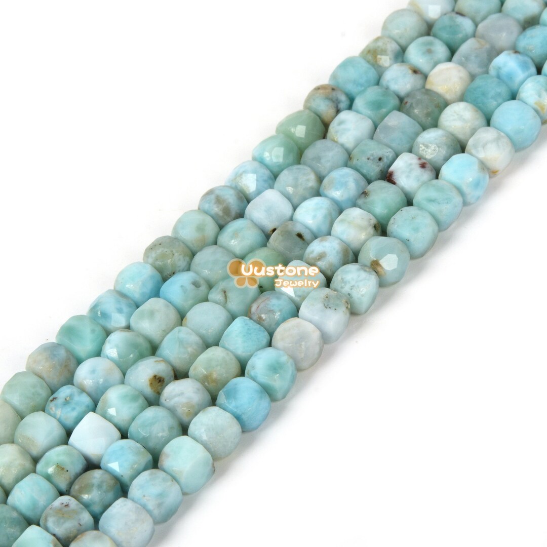 3.7mm to 4.7mm Faceted Larimar Cube Square Loose Beads DIY Jewelry ...