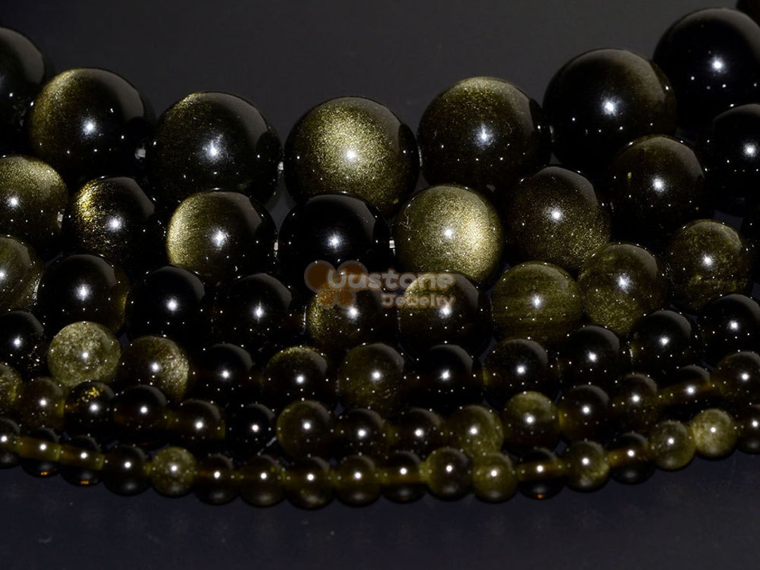 Natural A Grade Golden Obsidian Round Beads Full Strand 4mm 5mm 6mm 8mm ...