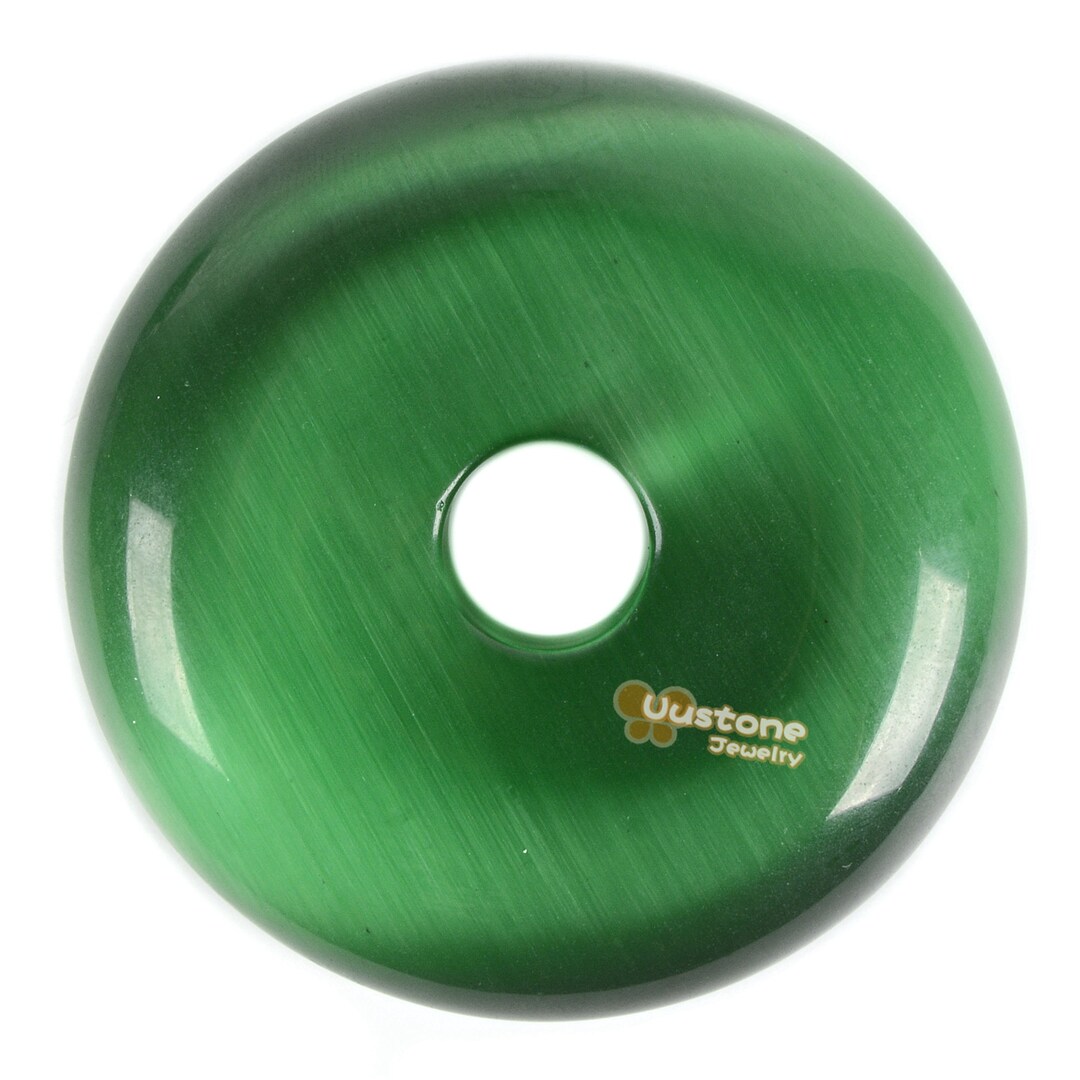 50mm Green Cat's Eye Peace Donut Disc Lucky Coin Pendant Crystal Circle ...