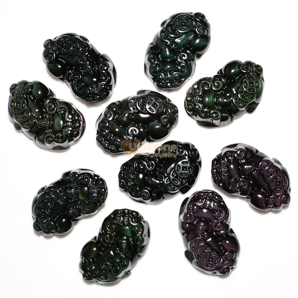 G2044 Pair Natural Rainbow Obsidian Pixiu Pendant Bracelet | Etsy