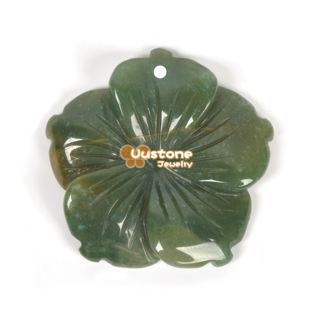 G0701.13 28mm Handmade Indian Agate Carved Hawaii Flower Pendant Focal ...