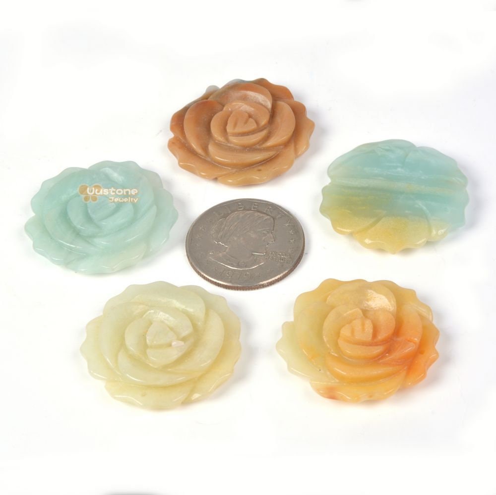 G2567.15 35mm Natural Amazonite Carved Flower Pendant Bead - Etsy
