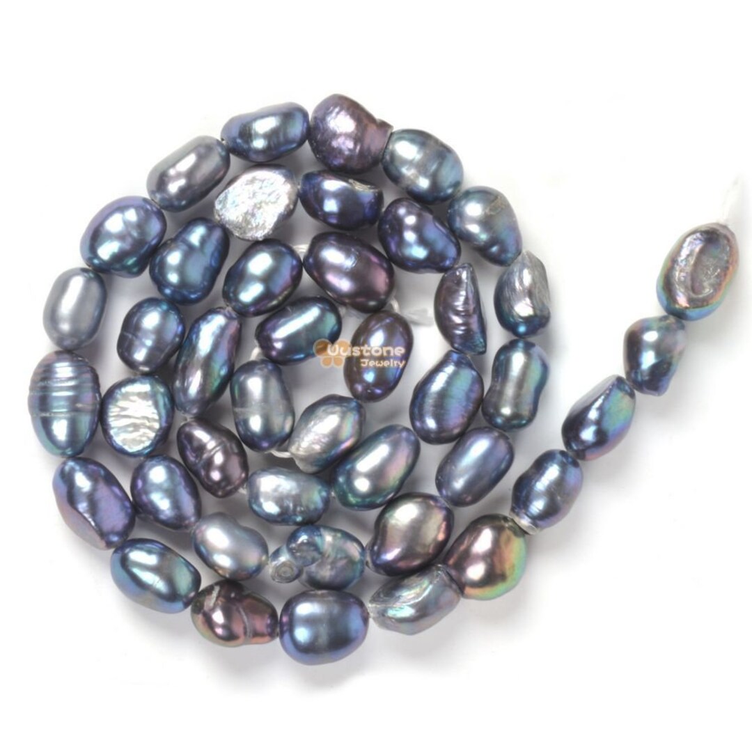 0017 Natural Blue Freshwater Pearl Baroque Nugget Rice Beads Strand 14 ...