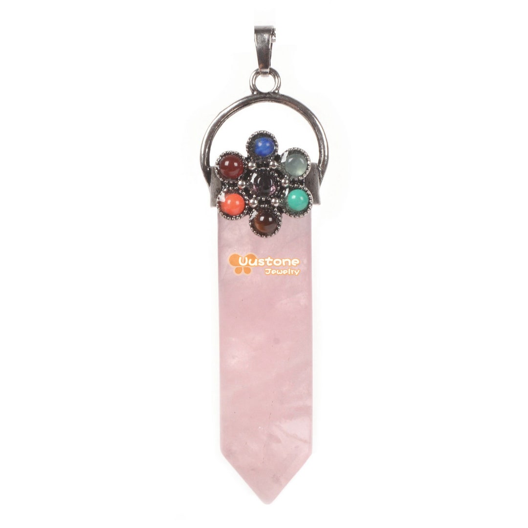 Natural Rose Quartz Sword Arrow Shape 70mm 7 Chakra Pendant Bead ...