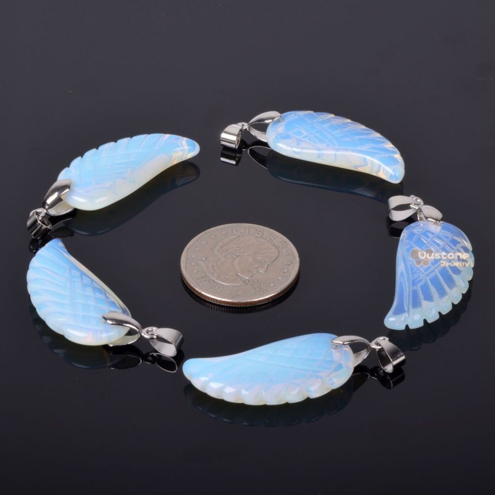 G0618 36mm Carved Synthetic Opalite Glass Rock Crystal Angel Wing ...