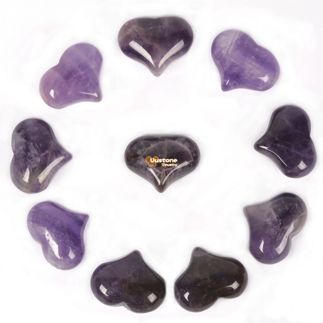 25mm Amethyst Puff LOVE Hearts 1 Inch Crystal Healing Reiki Pocket ...