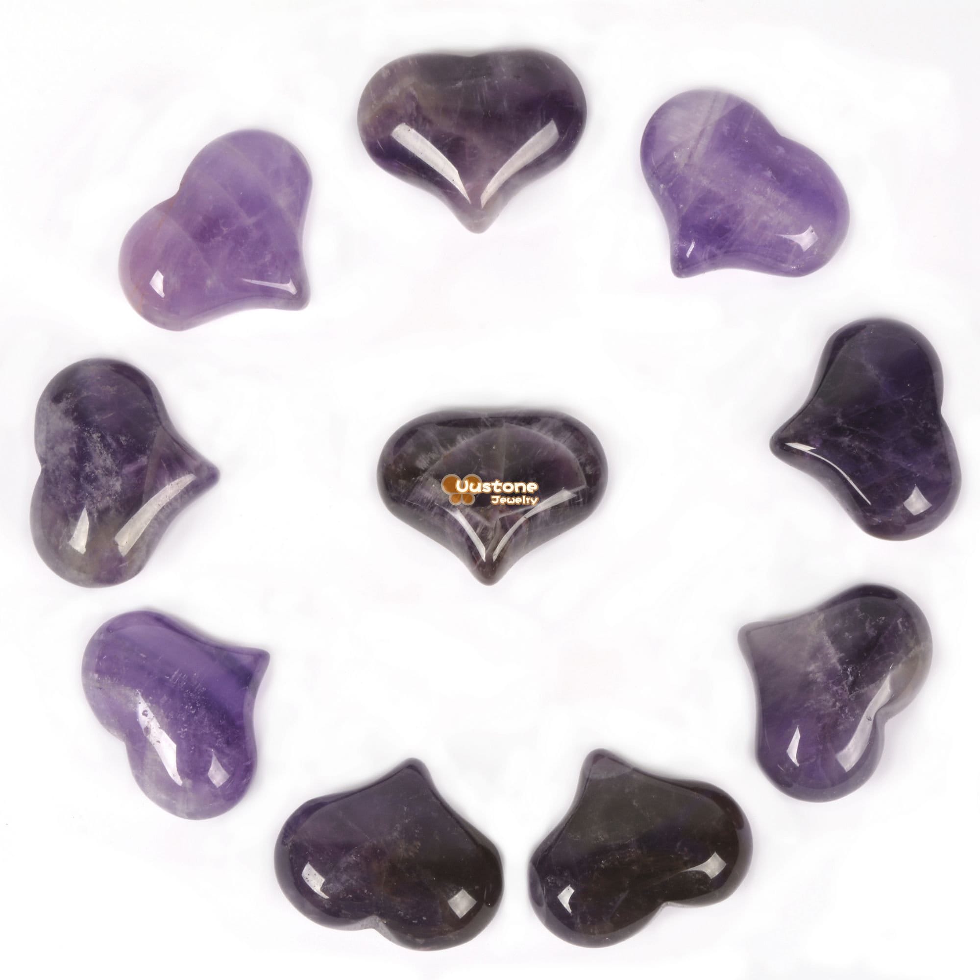 25mm Amethyst Puff LOVE Hearts 1 Inch Crystal Healing Reiki Pocket ...