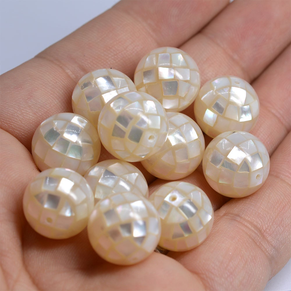 G0716#12mm Handmade Mother of Pearl MOP Shell Mosaic Ball Round Loose ...