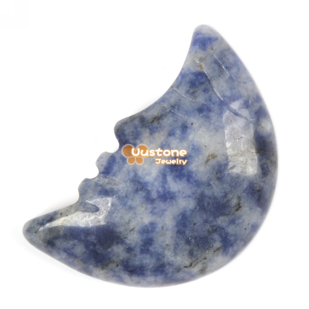 35mm Carved Blue Spot Jasper Moon Face Flatback CAB Cabochon Crystal ...