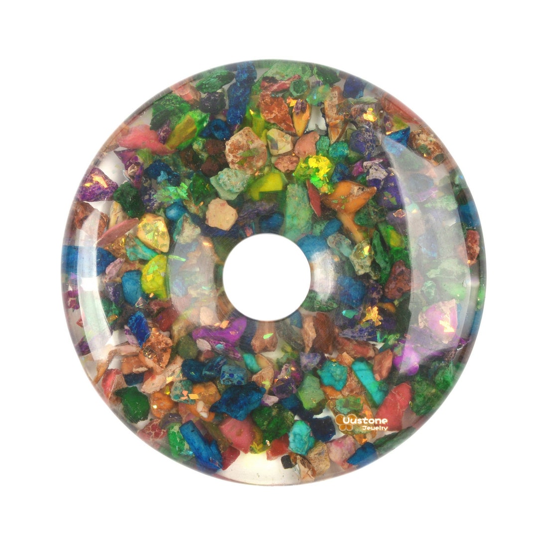 Resin Multicolor Sea Sediment Jasper 50mm Peace Donut Disc Lucky Coin ...