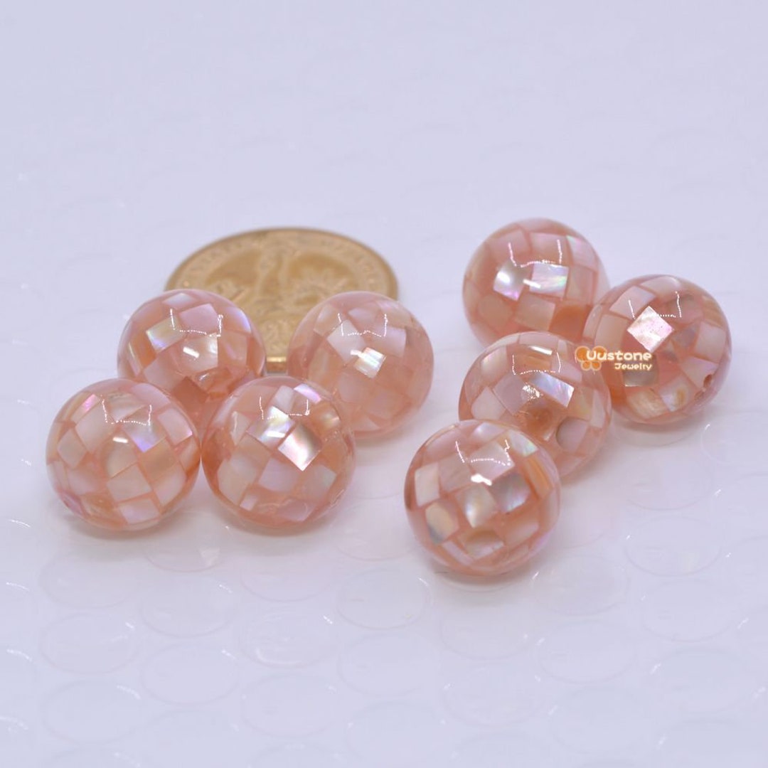 G0373 16mm Handmade Mother of Pearl MOP Pink Shell Mosaic Ball Round ...