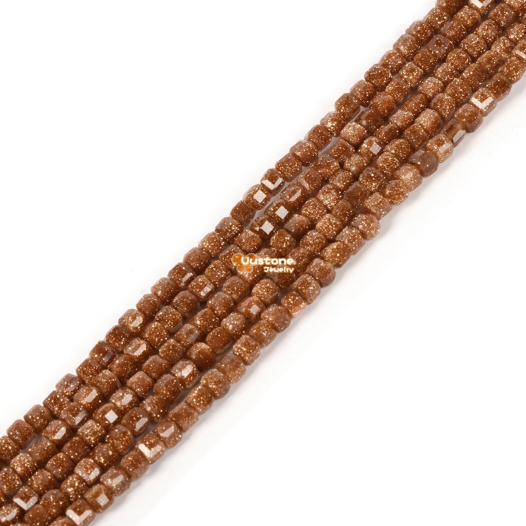 2mm Faceted Synthetic Goldstone Cube Square Loose Beads DIY Jewelry ...