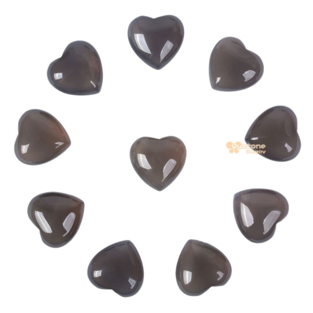 20mm Dark Gray Agate Puff LOVE Hearts Crystal Healing Reiki Pocket ...
