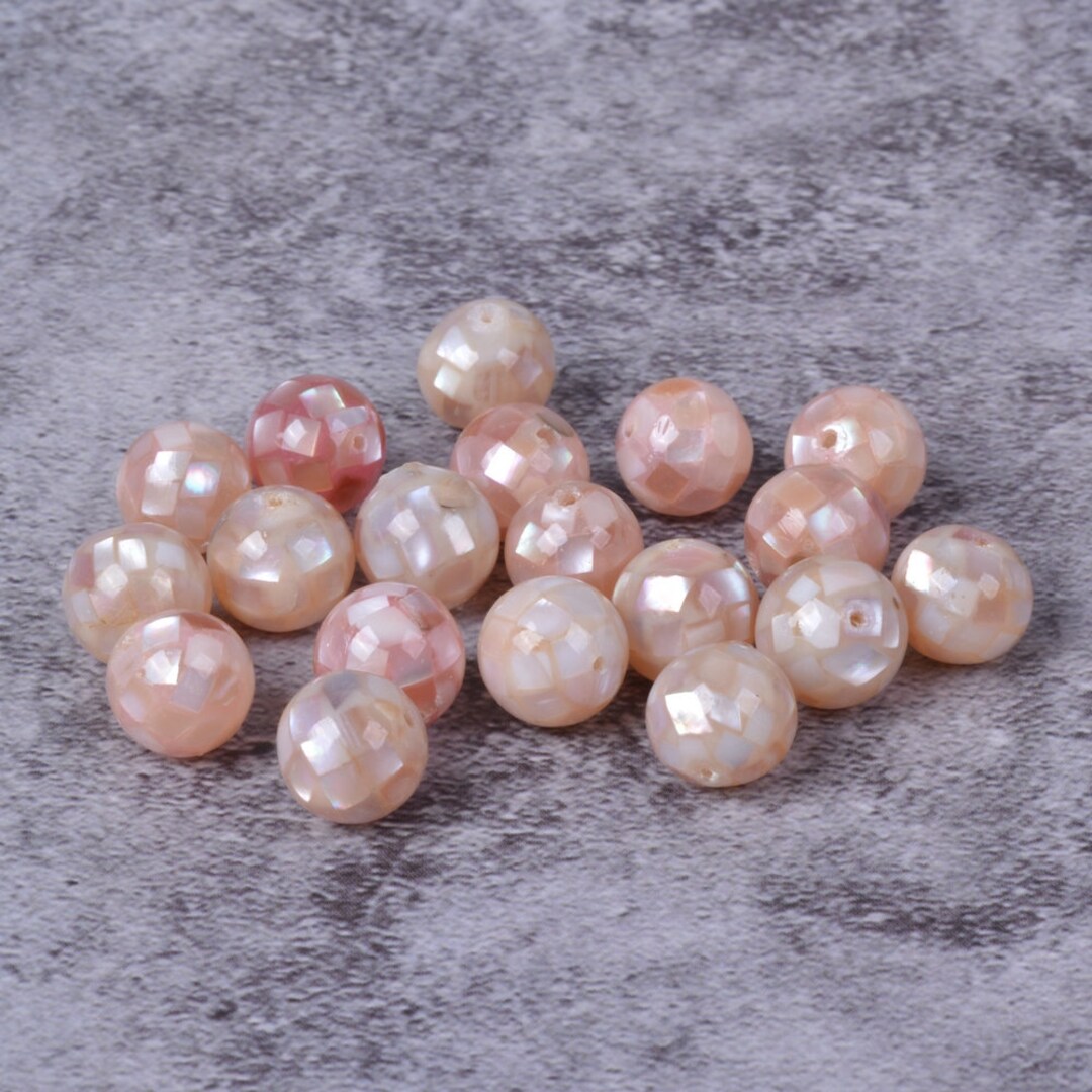 G0373 10mm Handmade Mother of Pearl MOP Pink Shell Mosaic Ball Round ...