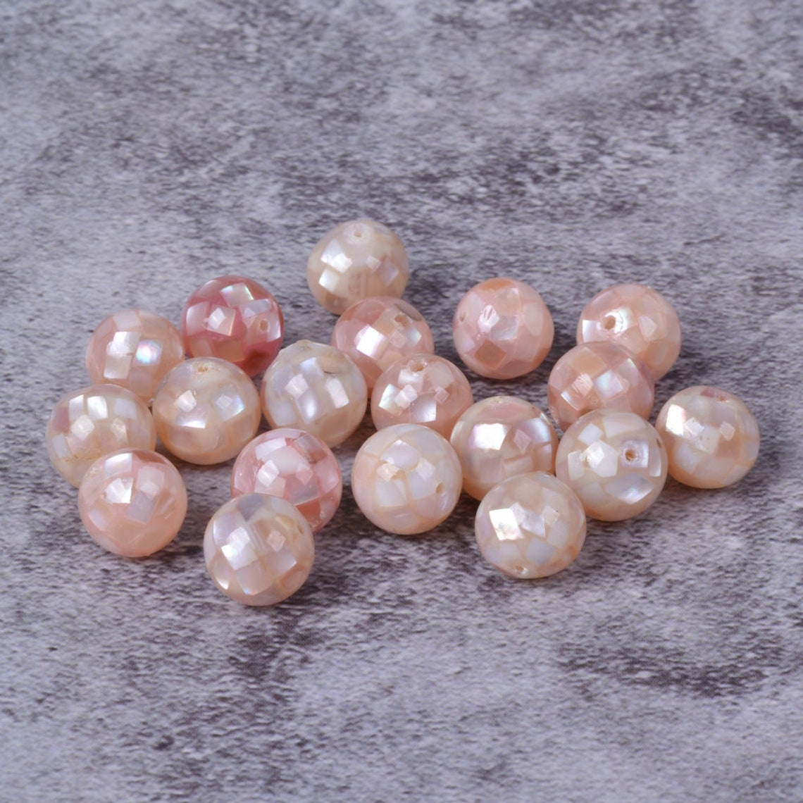 G0373 10mm Handmade Mother of Pearl MOP Pink Shell Mosaic Ball Round ...