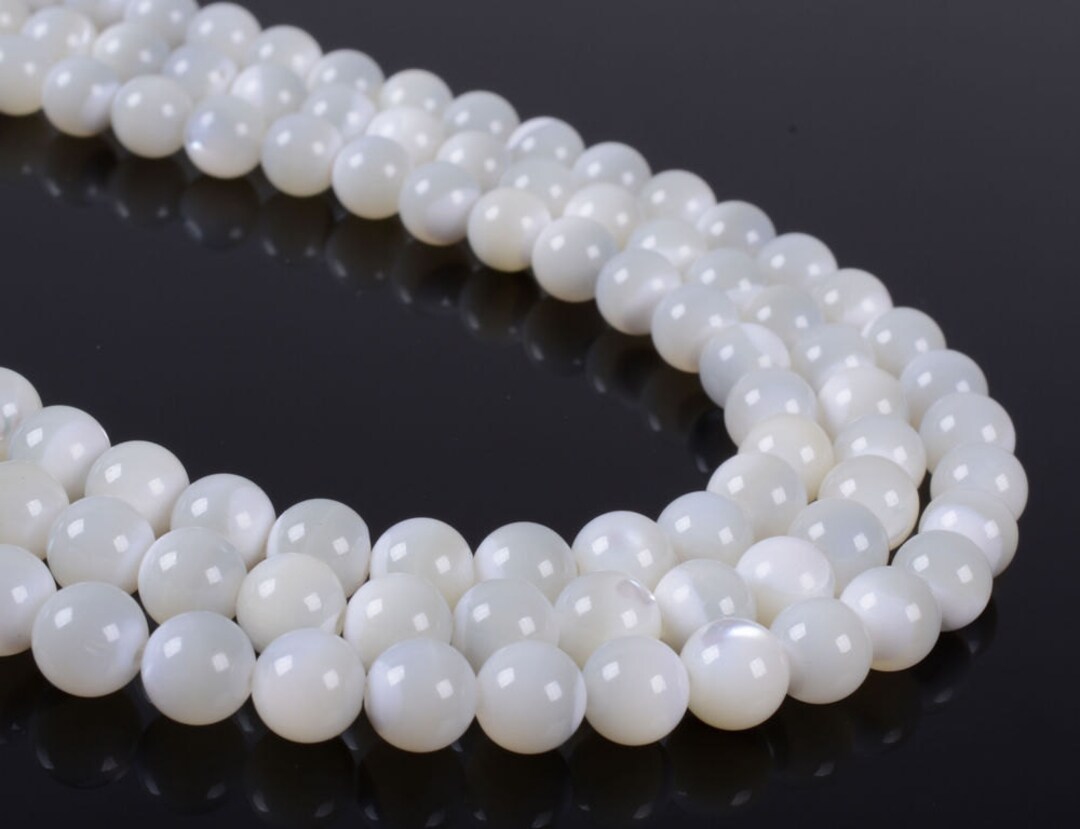 6mm White Mother of Pearl MOP Shell Round Ball Loose Gemstone Beads 16 ...
