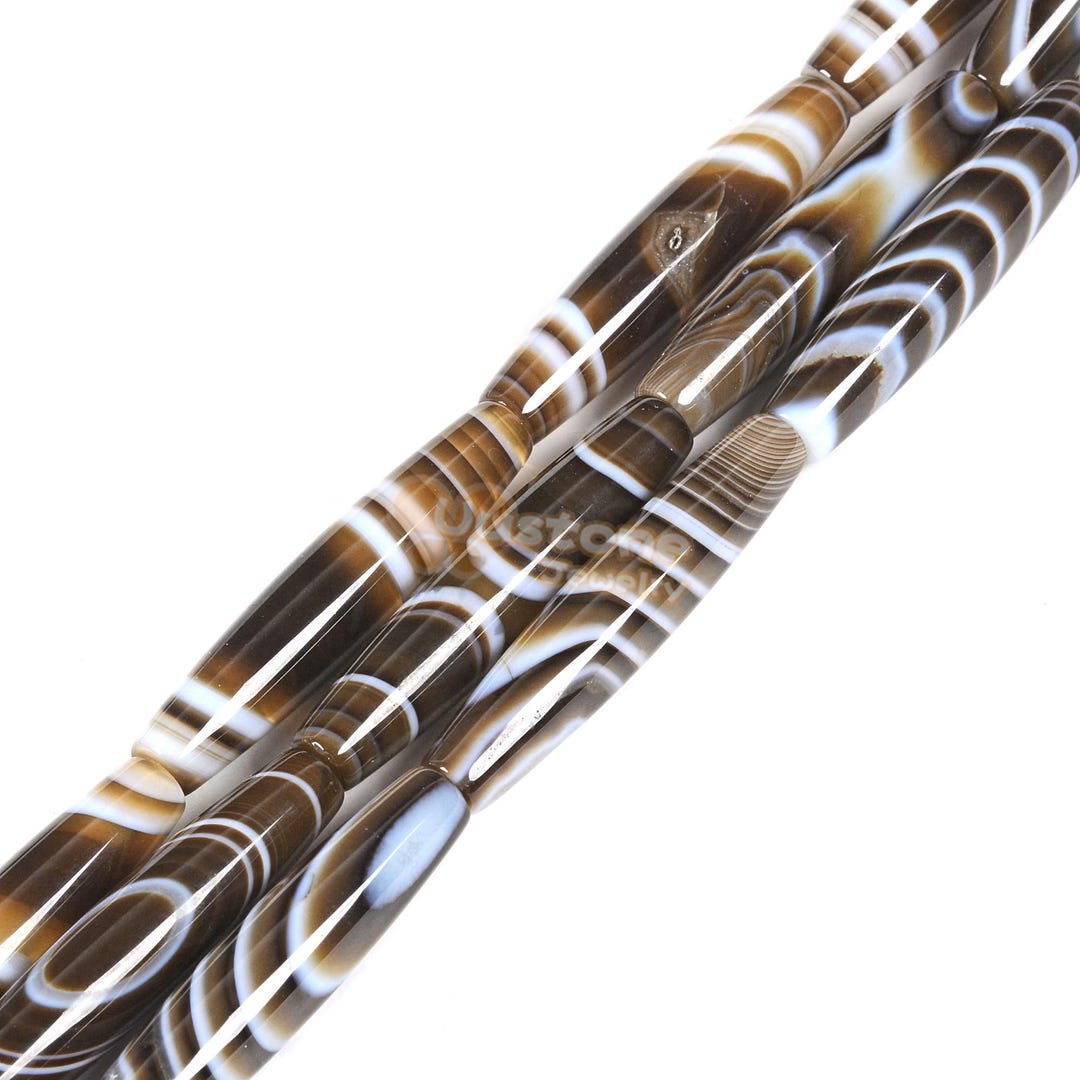 50mm Brown Banded Agate Oval Tube Cylinder Loose Gemstone Beads 16" - Etsy