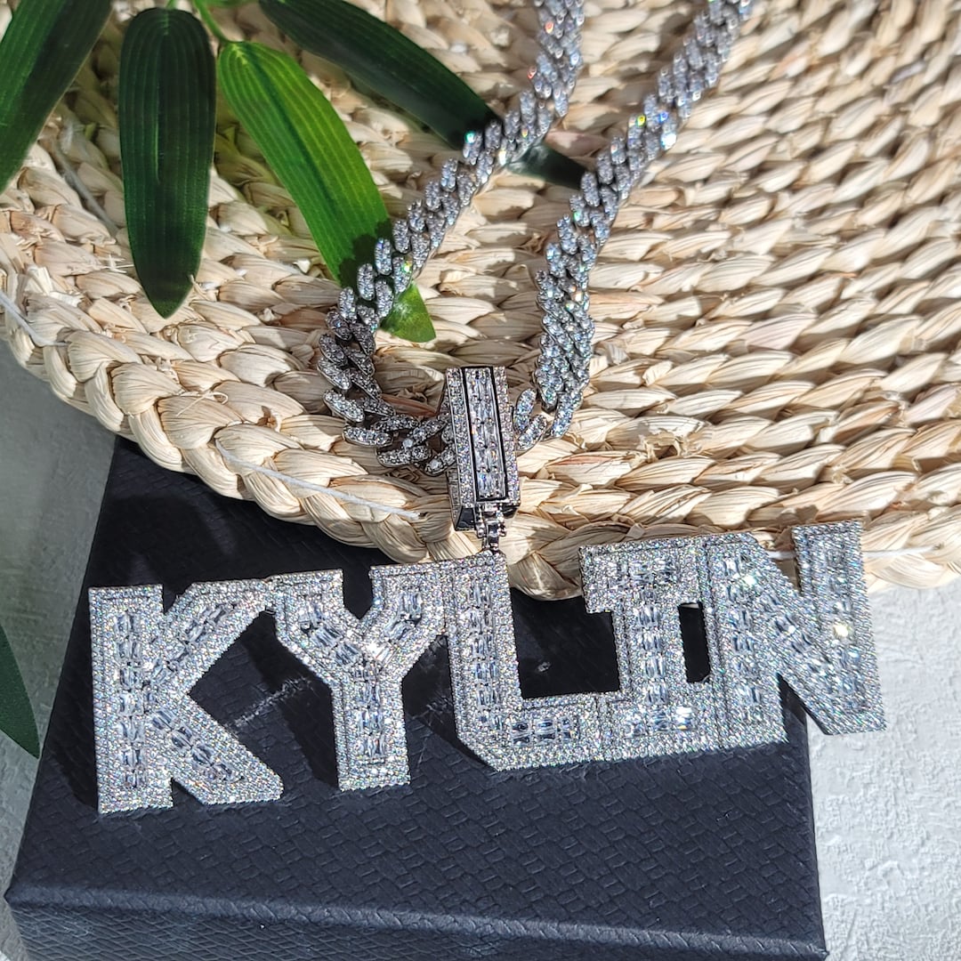 Personalized Iced Out Cuban Chain Letters Pendants,custom Baguette Name ...