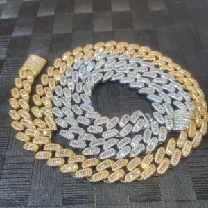 Full Iced Out 15MM Cuban Link Chain,baugette Chain,personalized Hip Hop ...