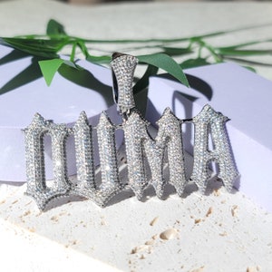 Customized Solid Back Spiked Letter Pendant,icy Nameplate Necklace ...