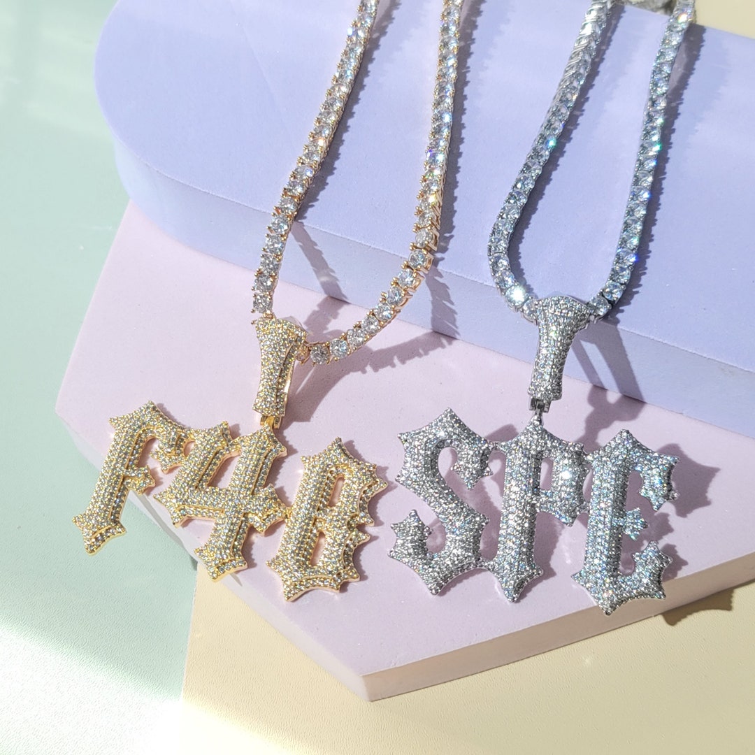 Custom Iced Out Letters & Word Necklace,solid Back Personalized Name ...